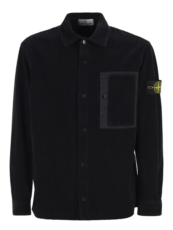 Stone Island Cotton Corduroy Overshirt With Compass Badge - Blue