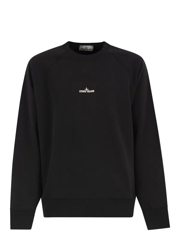 Stone Island Cotton Crew Neck Sweatshirt With Oversized Compass Back Print - Black