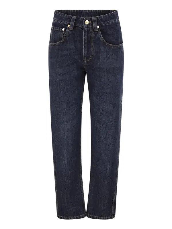 Brunello Cucinelli Authentic Denim Straight Trousers With Embellished Detail - Multicolor