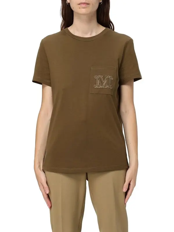 Max Mara Cotton T-shirt With Embroidered Pocket - Green