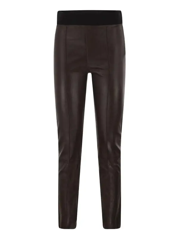 Brunello Cucinelli Skinny Fit Stretch Nappa Leather Trousers - Brown
