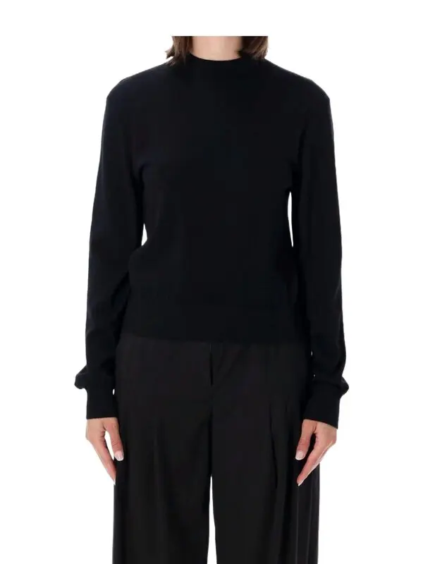 LANVIN High Neck Long Sleeve Sweater With Back Tie Detail - Black