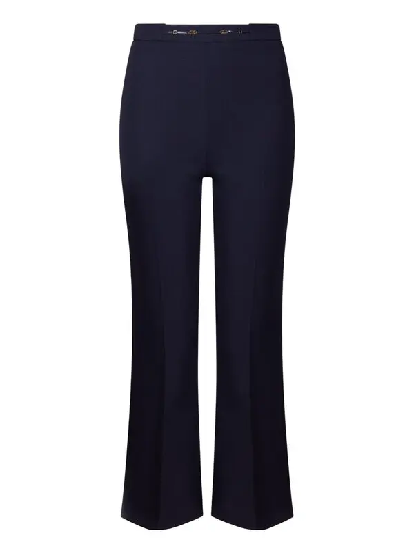 Elisabetta Franchi Pleated Flared Trousers With Horsebit Detail - Black