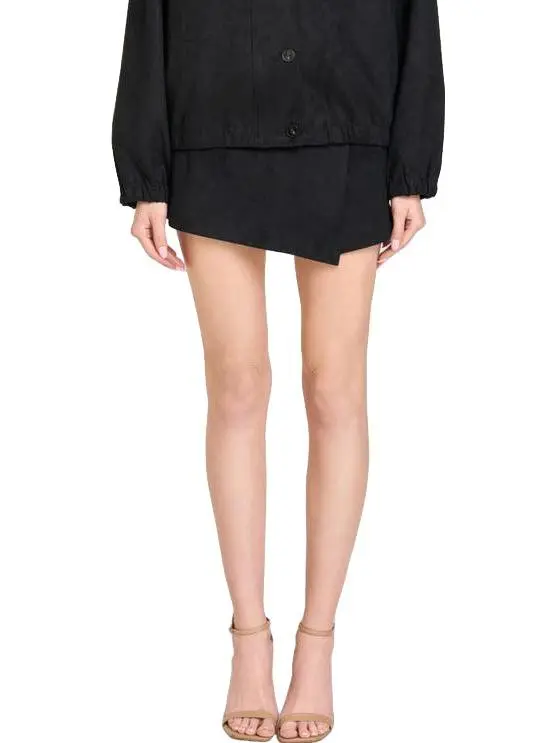 WAYF Faux Suede Wrap Skort - Black