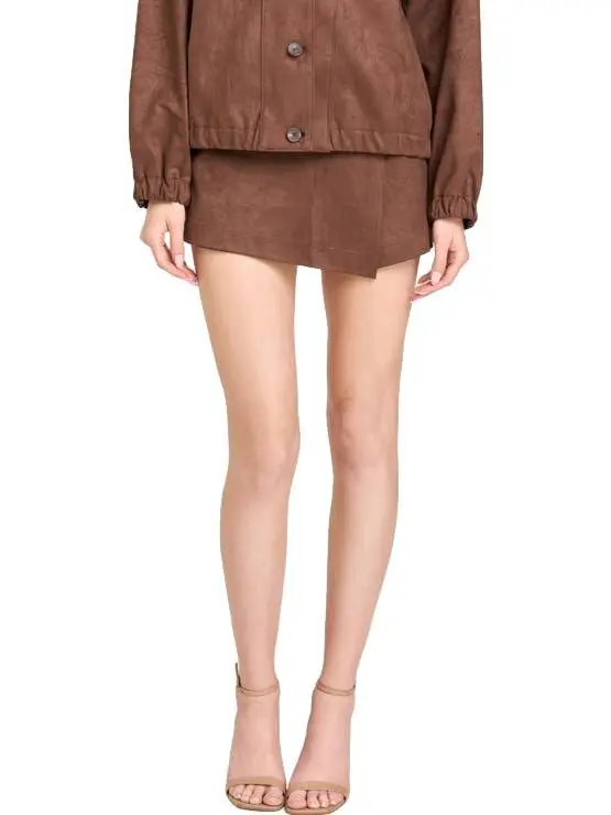 WAYF Faux Suede Wrap Skort - Chocolate