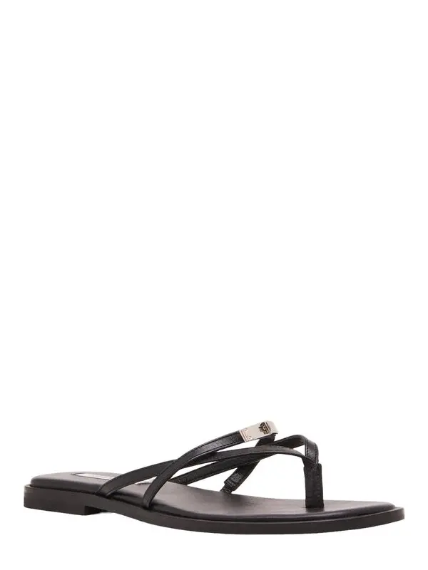 Steve Madden Catalina Flat Flip Flops - Black Leather