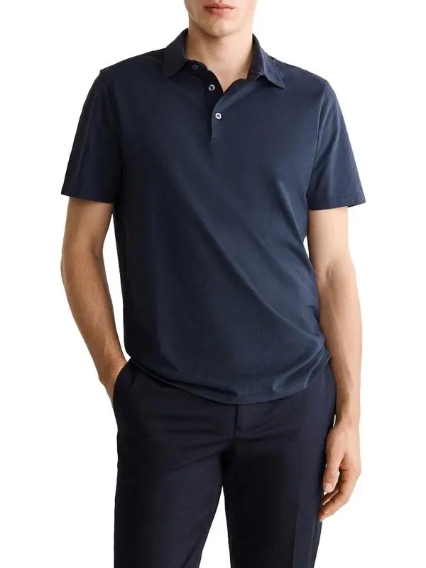 Mango Slim Fit Cotton Polo - Navy