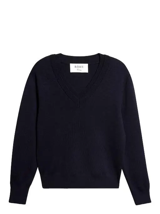 RÓHE Double V-neck Merino Wool Sweater - Navy