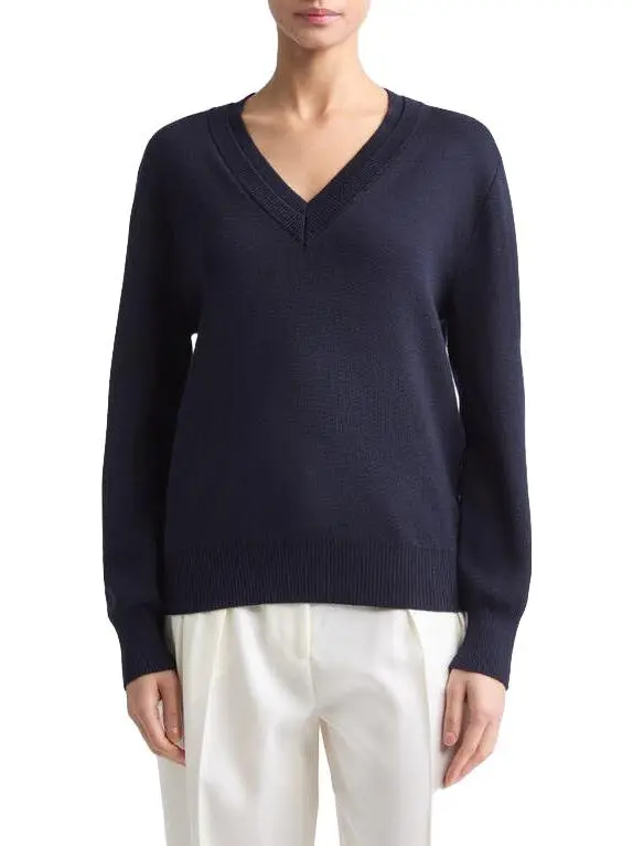 RÓHE Double V-neck Merino Wool Sweater - Navy