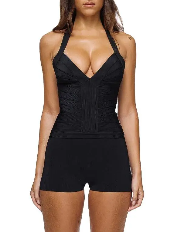 House Of Cb Contour Plunge Halter Bandage Dress - Black