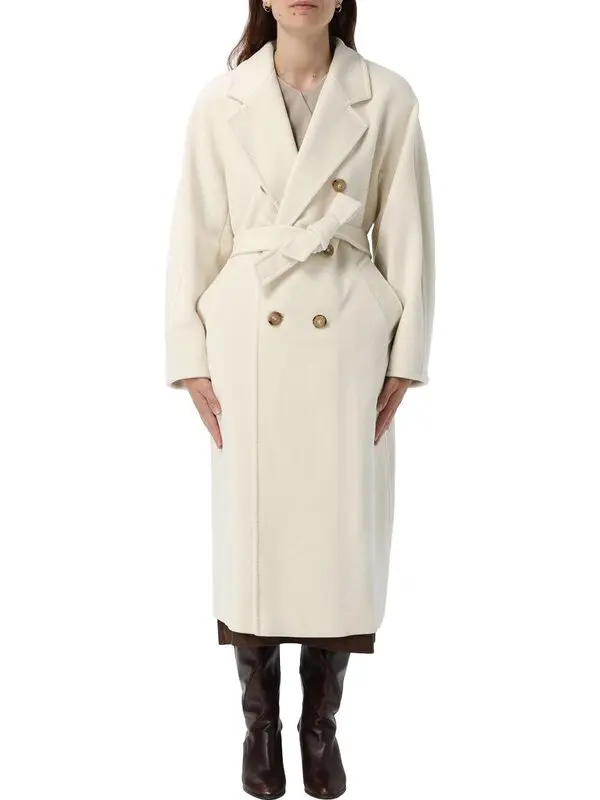 Max Mara Double Breasted Belted Coat - White