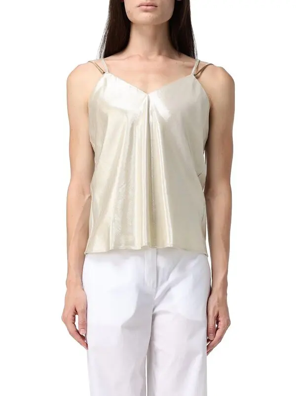 Max Mara Metallic V-neck Spaghetti Strap Top - Gold