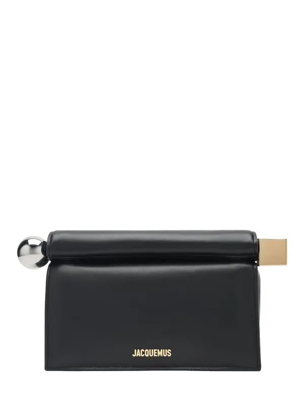 Jacquemus Rond Carre Pouch In Leather - Black