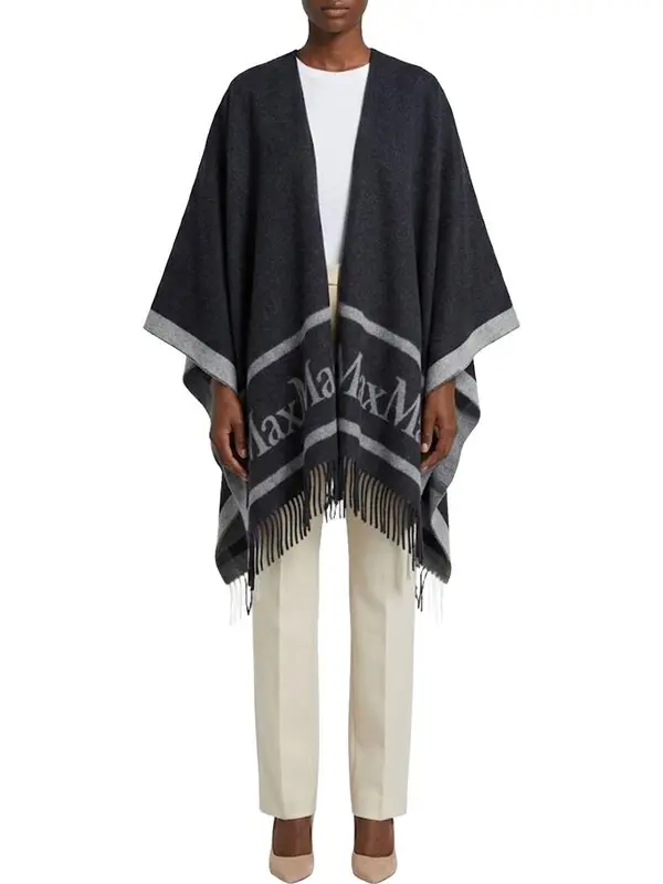 Max Mara Logo Trimmed Poncho - Blue