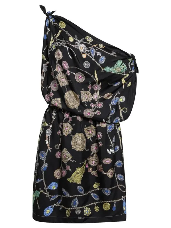 Versace Black Printed Silk Twill Dress - Multicolor