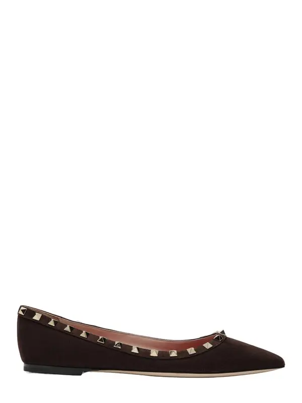 Valentino Garavani Suede Rockstud Ballet Flats - Brown