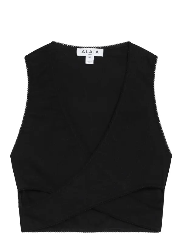 Alaïa Sleeveless V-neck Wrap Top - Black