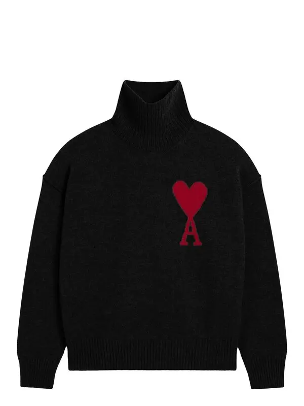AMI Paris Merino Wool De Coeur Sweater - Black