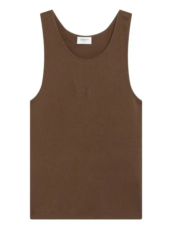 Saint Laurent Cassandre Ribbed Cotton Jersey Tank Top - Brown
