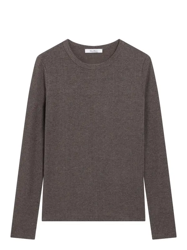 Max Mara Long Sleeve T-shirt In Dark Khaki Jersey - Brown