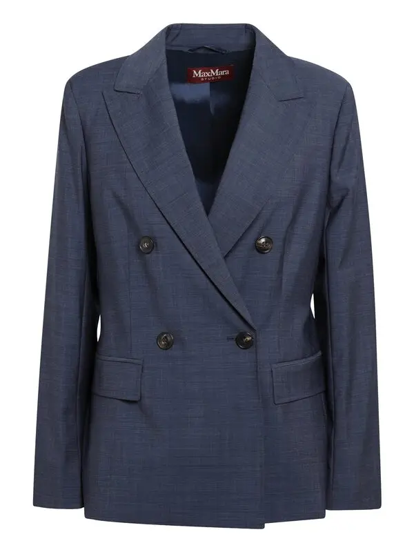 Max Mara Double-breasted Jacket In Wool Canvas - Blue
