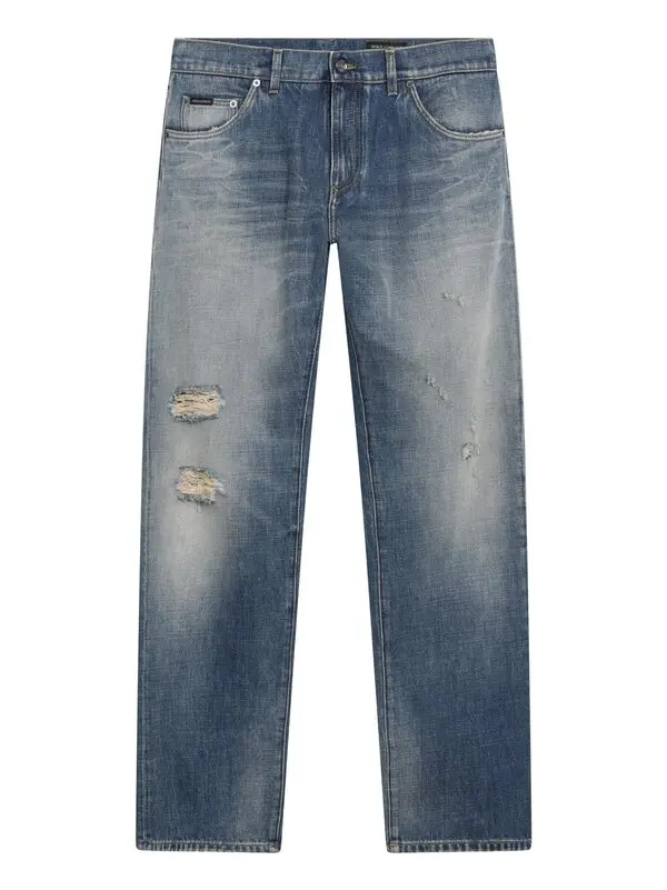 Dolce & Gabbana Washed-effect Jeans With Logo Plaque - Blue