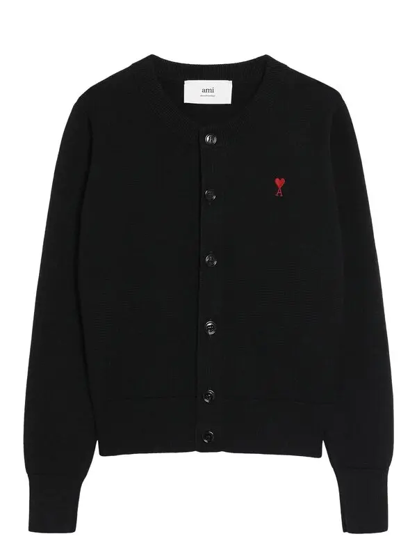 AMI Paris Wool De Coeur Cardigan - Black