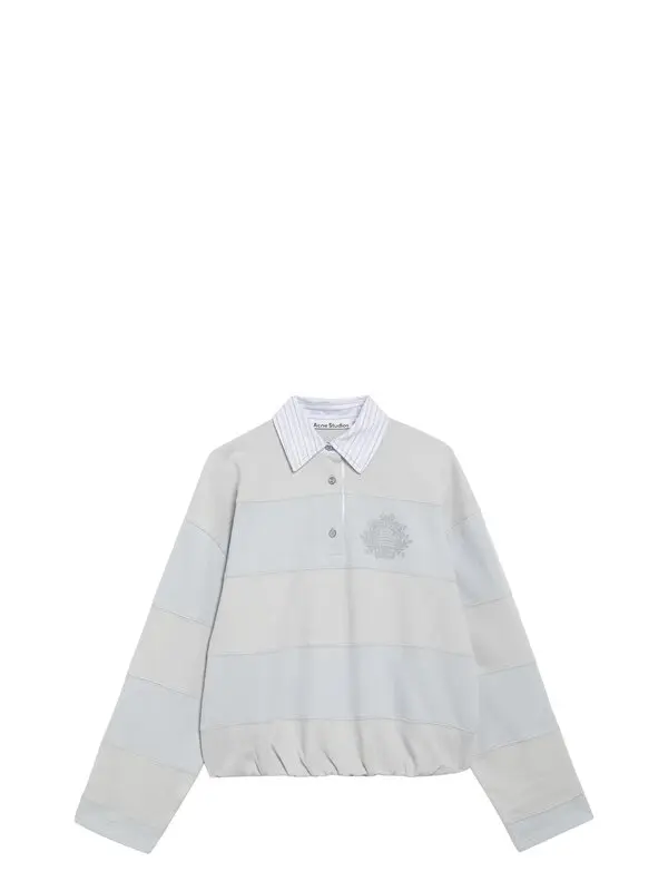 Acne Studios Striped Cotton Fleece Polo Sweatshirt - Blue
