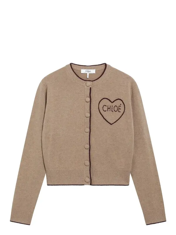 Chloé Light Wool And Cashmere Logo Cardigan - Brown