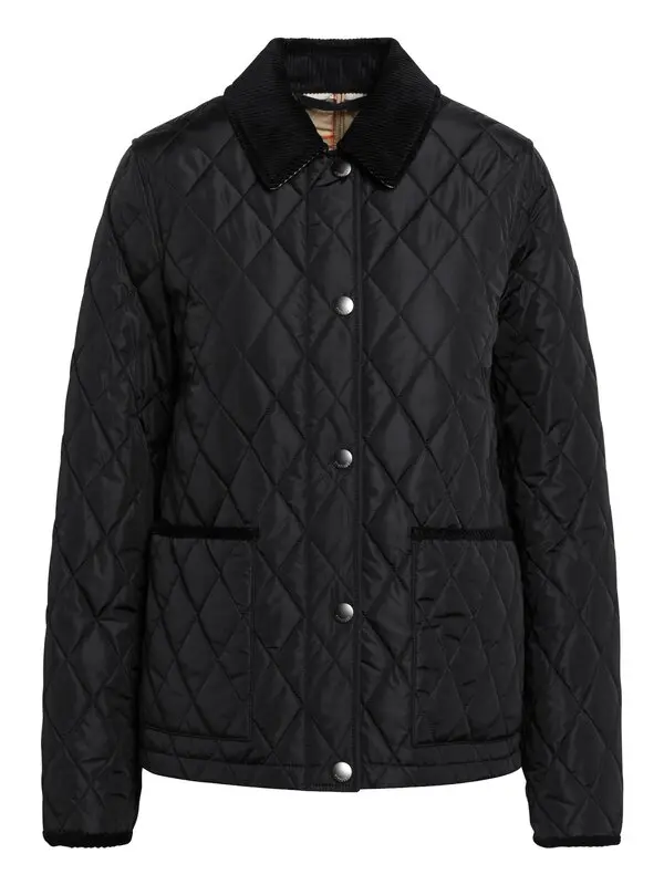 Burberry Quilted Nylon Jacket With Corduroy Collar - Black