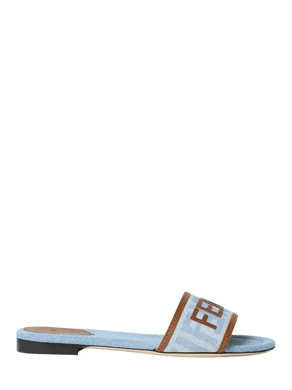 Fendi Sunshine Slides In Light Denim-effect Ff Jacquard - Blue
