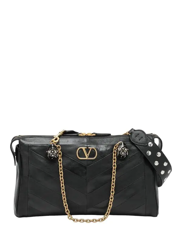 Valentino Garavani Leather Chevron Patchwork Bag - Black