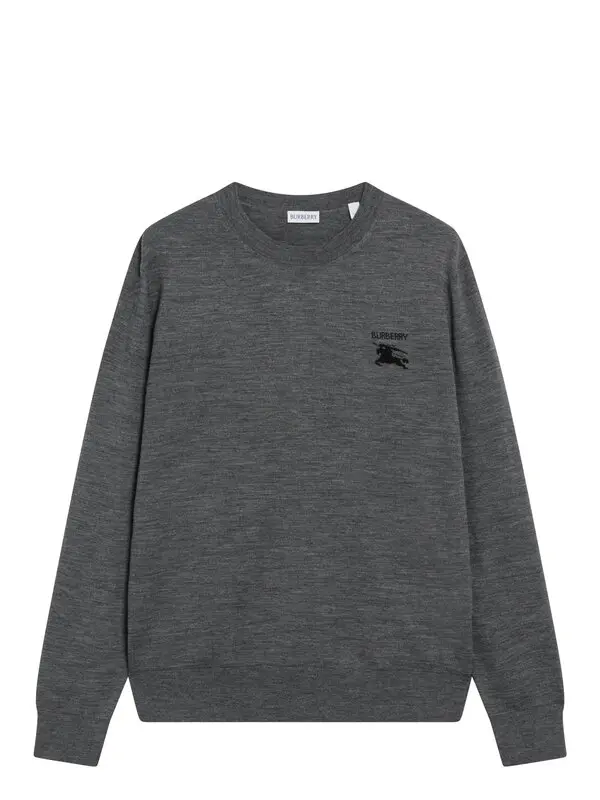 Burberry Wool Crewneck Sweater With Equestrian Knight Design - Gray