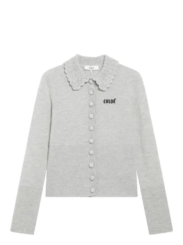 Chloé Slim-fit Logo Wool Cardigan - Gray