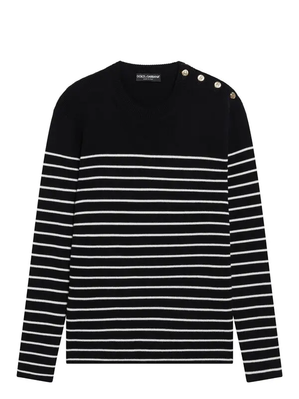 Dolce & Gabbana Striped Virgin Wool Sweater With Logo Buttons - Multicolor