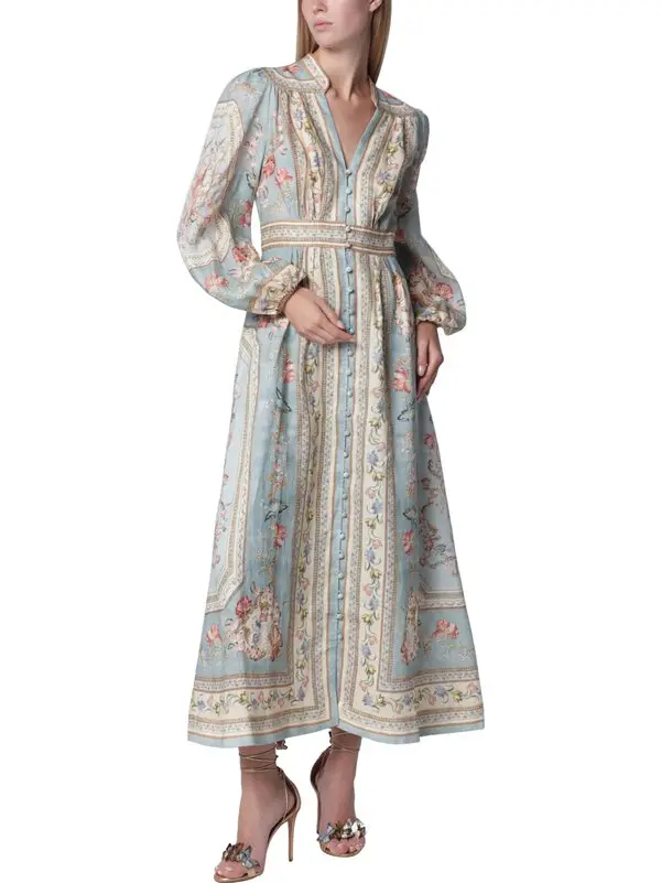 Zimmermann Roselight Floral Linen Midi Dress - Multicolor
