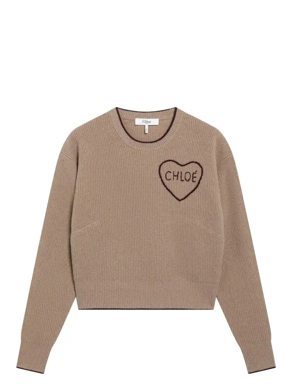 Chloé Light Wool And Cashmere Logo Sweater - Brown