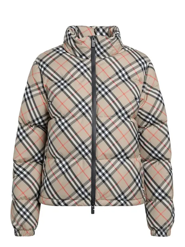 Burberry Down Jacket With Signature Check Pattern - Cream