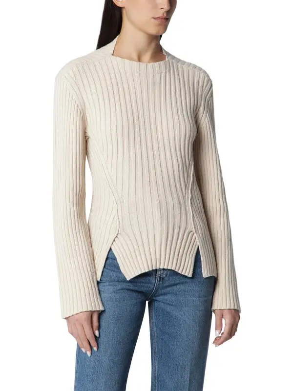 Victoria Beckham Ribbed Wool And Cashmere Blend High Neck Sweater - Cream