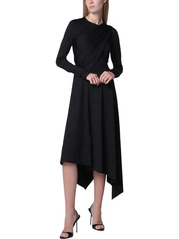 Victoria Beckham Asymmetric Draped Midi Dress - Black