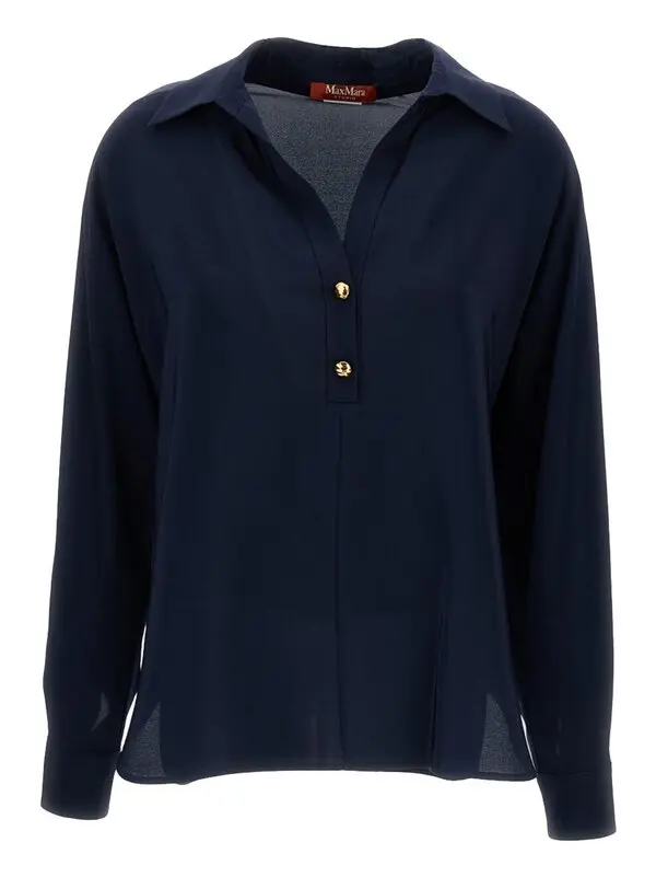 Max Mara Polo Shirt With Gold-tone Buttons - Blue