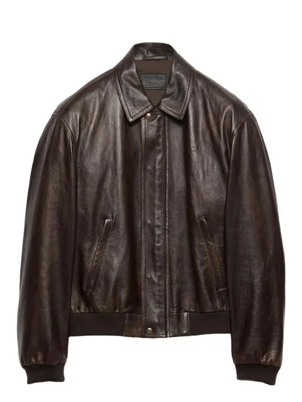 Prada Nappa Leather Bomber Jacket - Brown