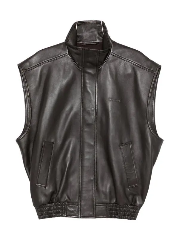 Balenciaga Sleeveless Leather High Neck Zip Vest - Brown