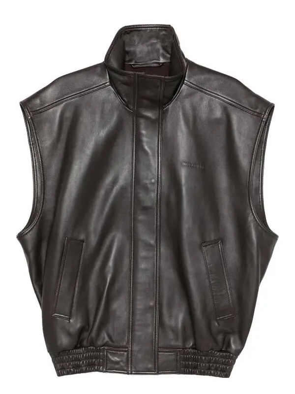 Balenciaga Sleeveless Leather High Neck Zip Vest - Brown