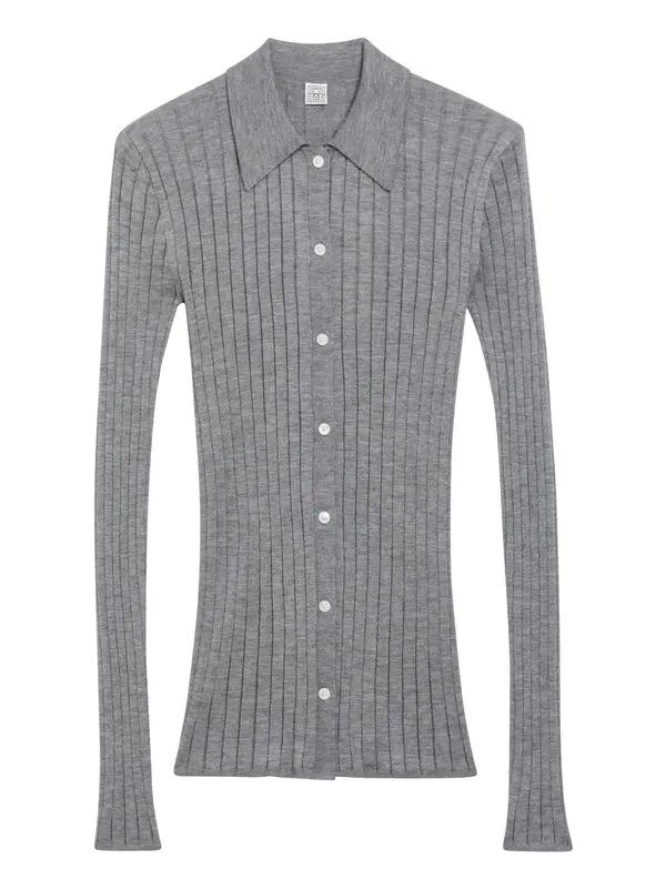 TOTEME Slim Ribbed Shirt In Cashmere And Silk - Gray