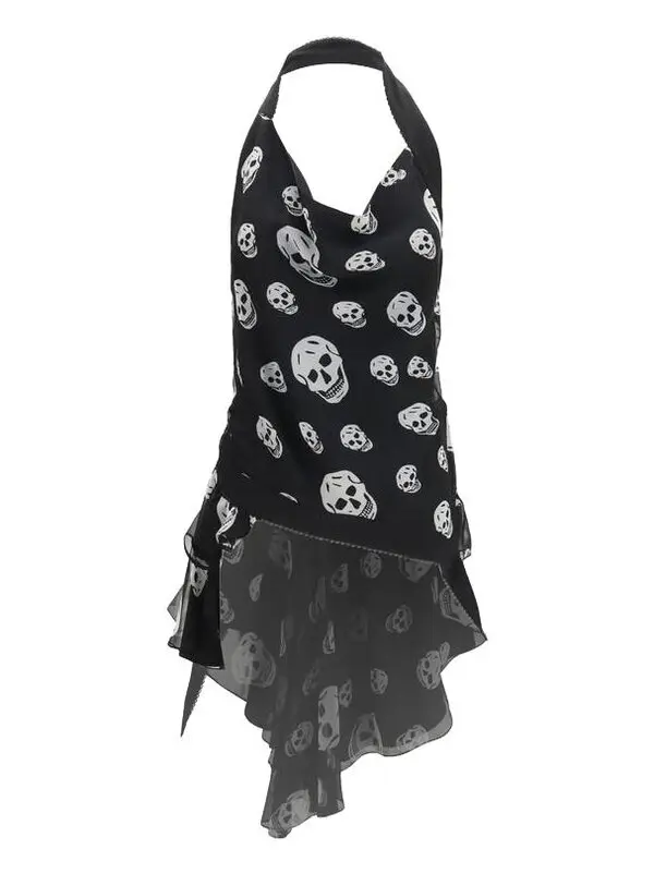 Alexander McQueen Skull Print Asymmetrical Halterneck Top - Black