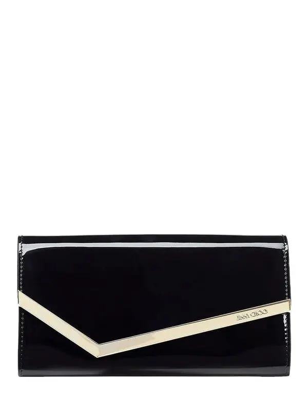 JIMMY CHOO Patent Calf Leather Clutch Bag With Chain Strap - Black