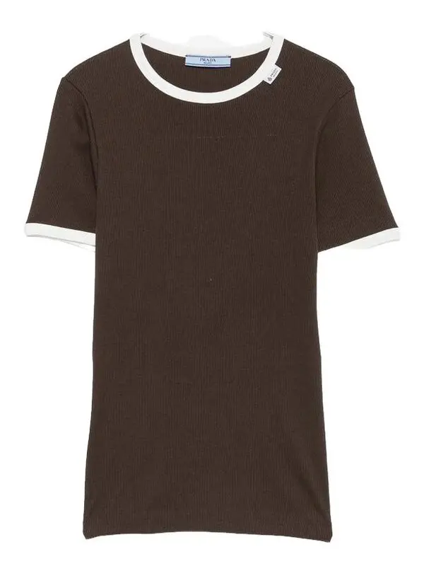 Prada Cotton Ribbed Knit Crewneck T-shirt - Brown