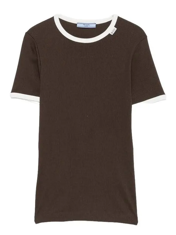 Prada Cotton Ribbed Knit Crewneck T-shirt - Brown