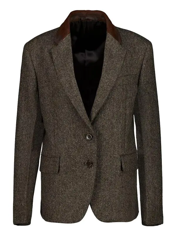 Prada Tweed Blazer With Suede Collar - Cream